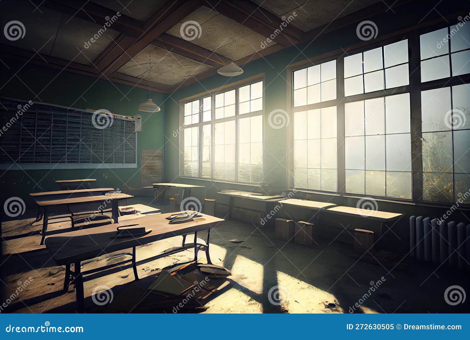 Empty School Classroom with View of the Outside World, Surrounded by ...