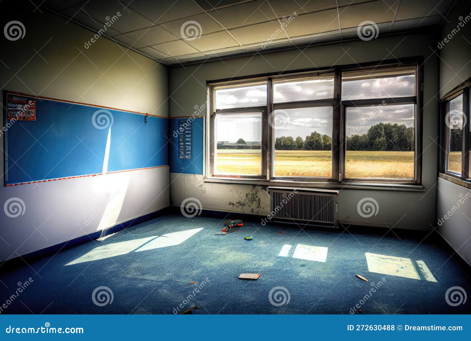 Empty School Classroom, with View of the Playground and Playground ...