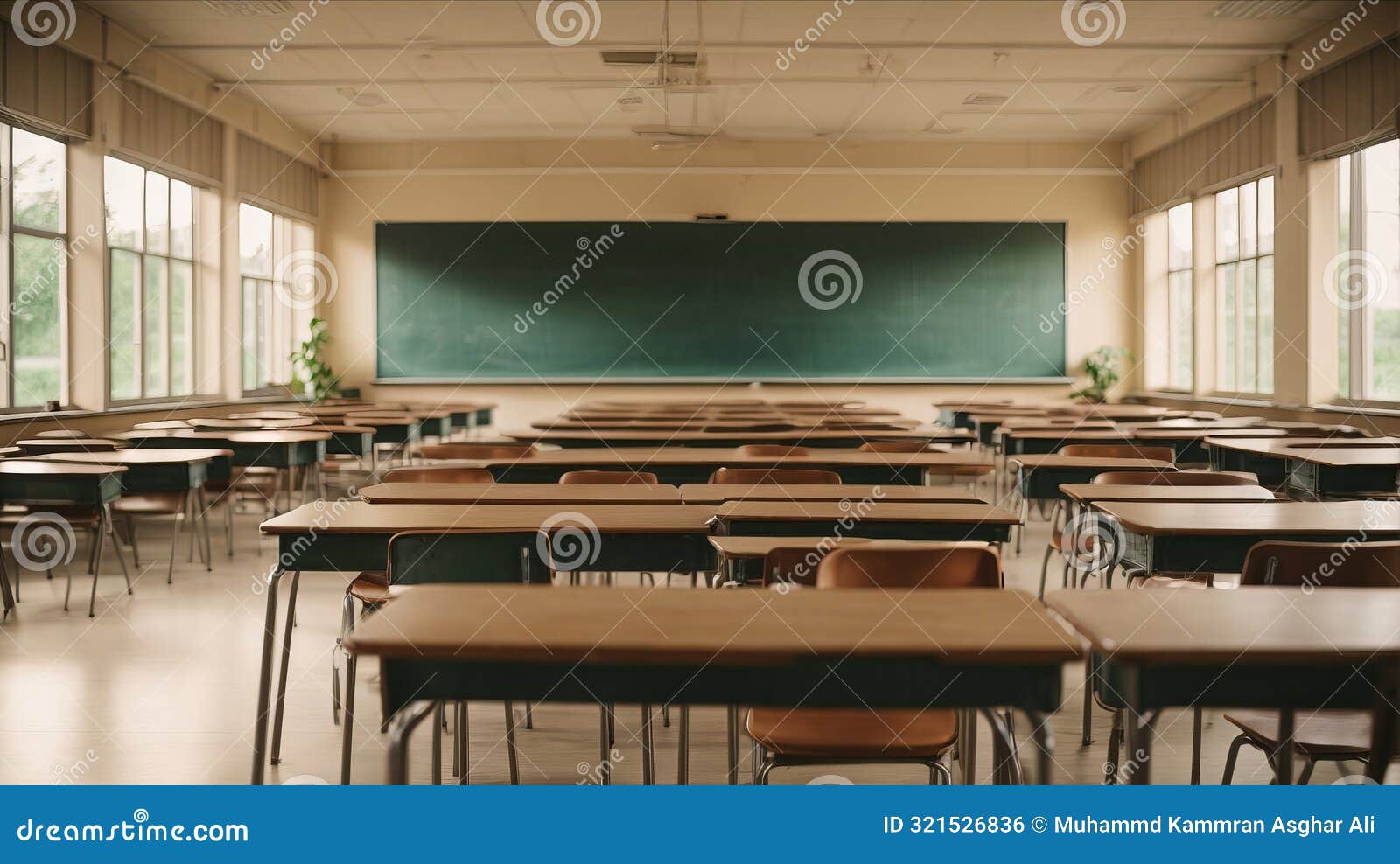 Empty School Classroom without Young Student. Blurry View of Elementary ...