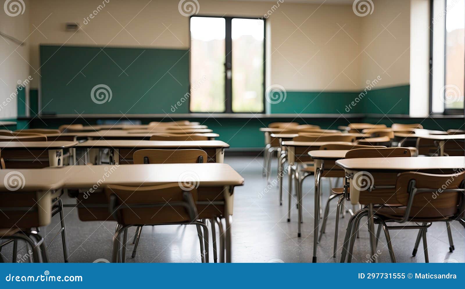 School Classroom without Young Student. Blurry View of Elementary Class ...