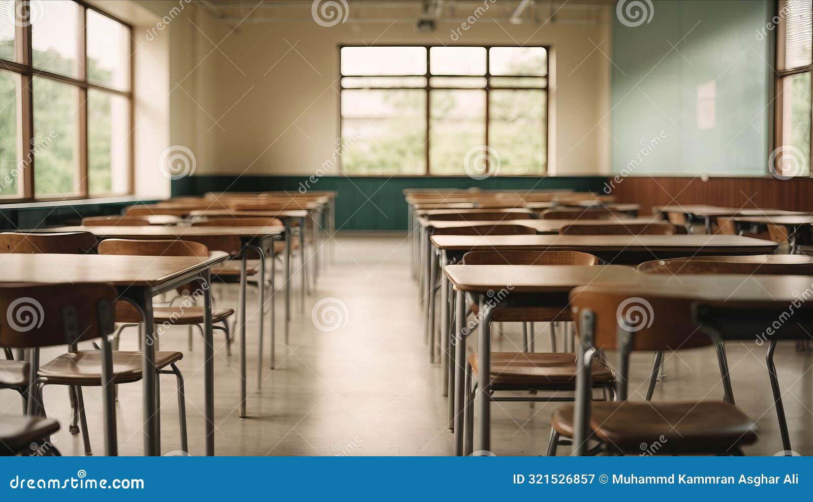 Empty School Classroom without Young Student. Blurry View of Elementary ...