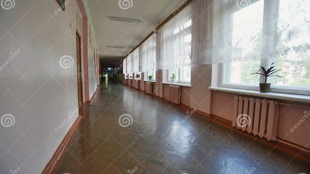 Empty School Corridor on the Last Day of Classes, Marking the Start of ...