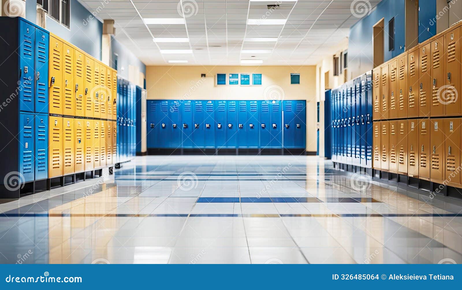 Empty School Corridor with Various Lockers for Students, Back To School ...