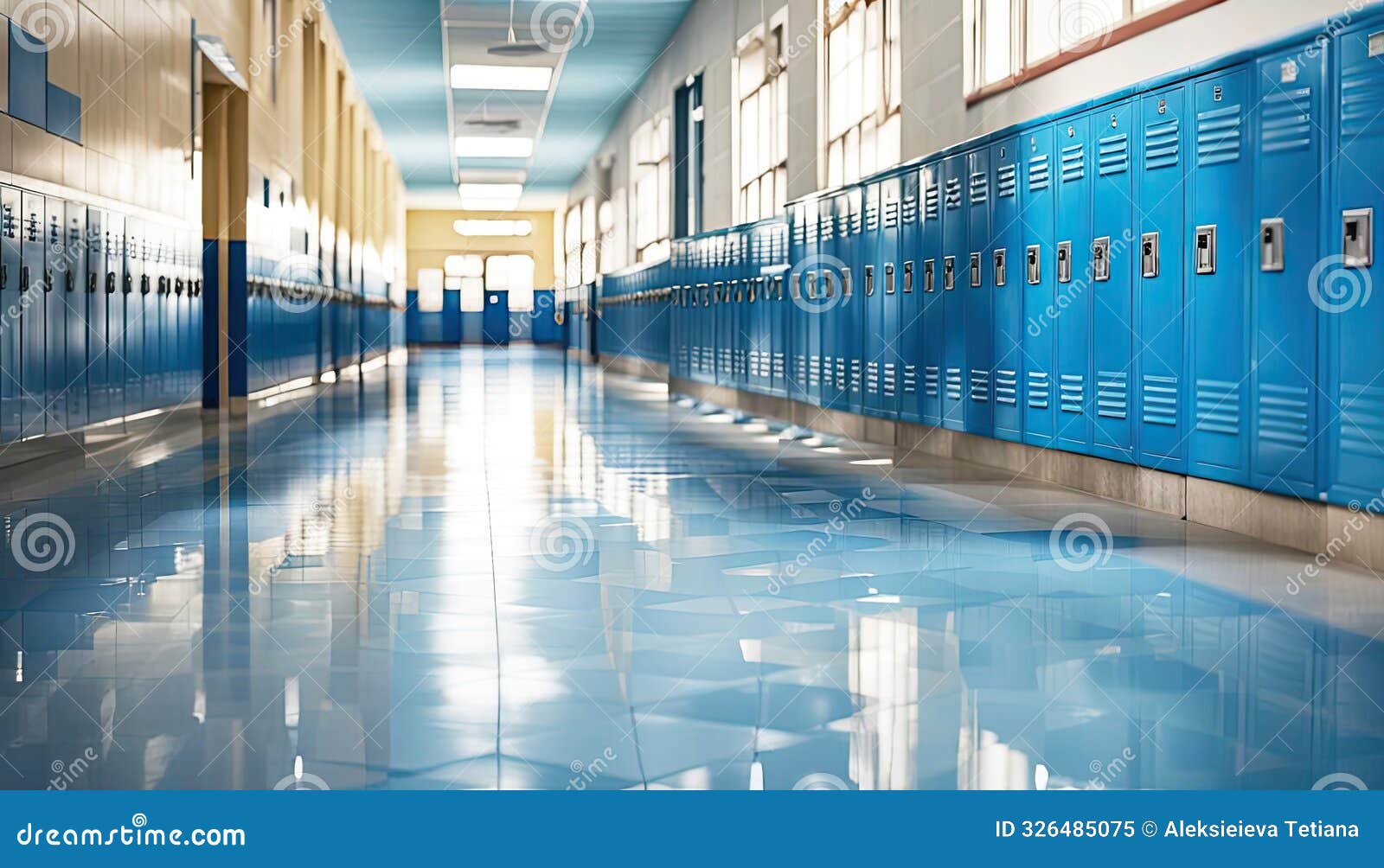 Empty School Corridor with Various Lockers for Students, Back To School ...
