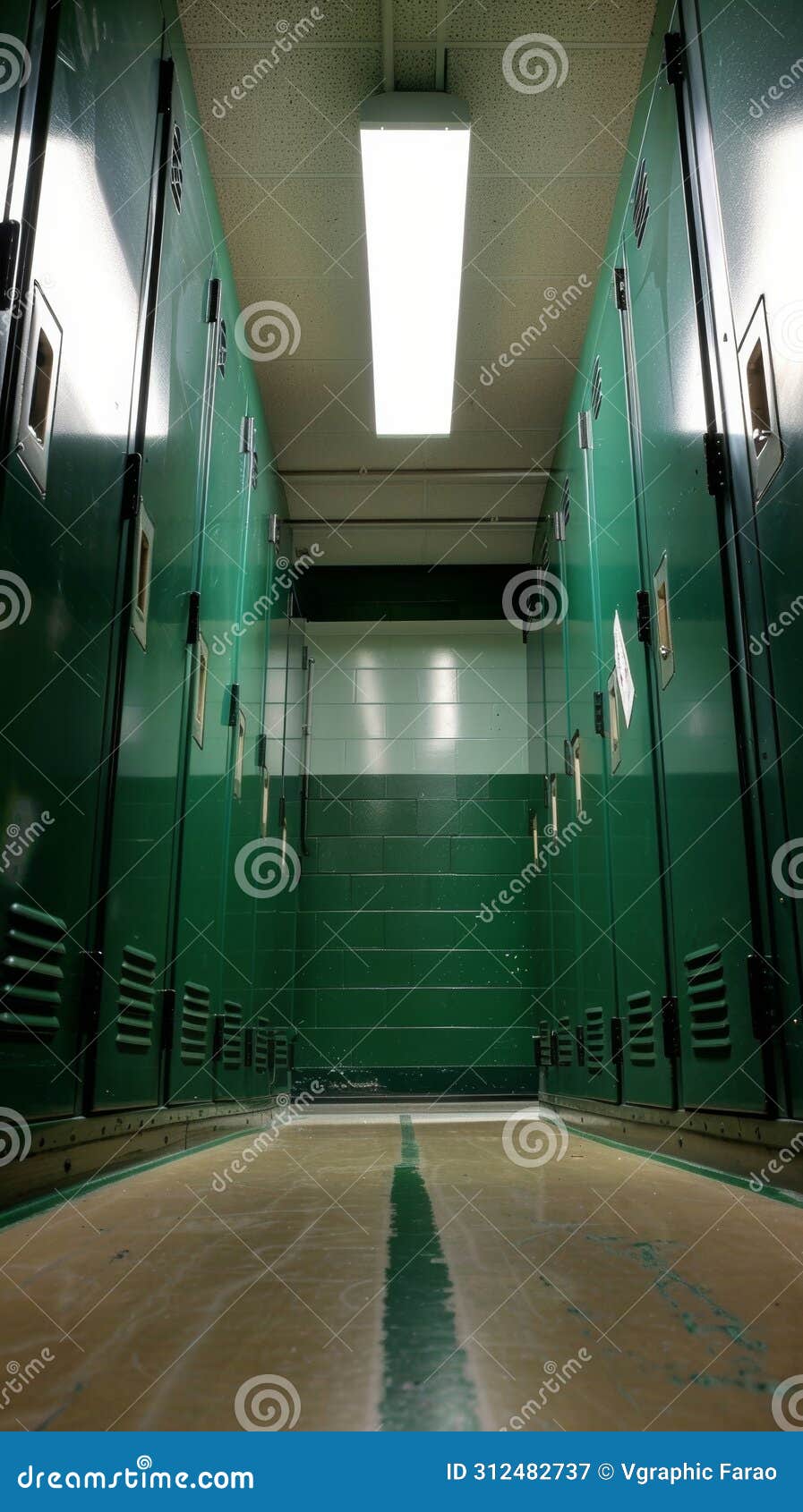 Empty School Hallway with Green Lockers Stock Image - Image of indoors ...