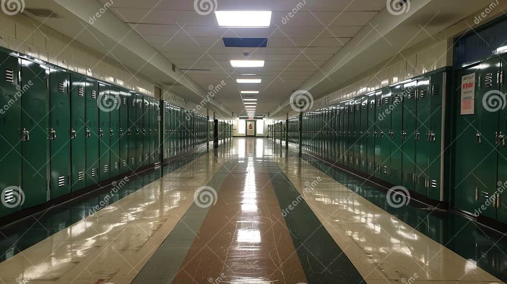 Empty School Hallway with Green Lockers Generative AI Stock Image ...