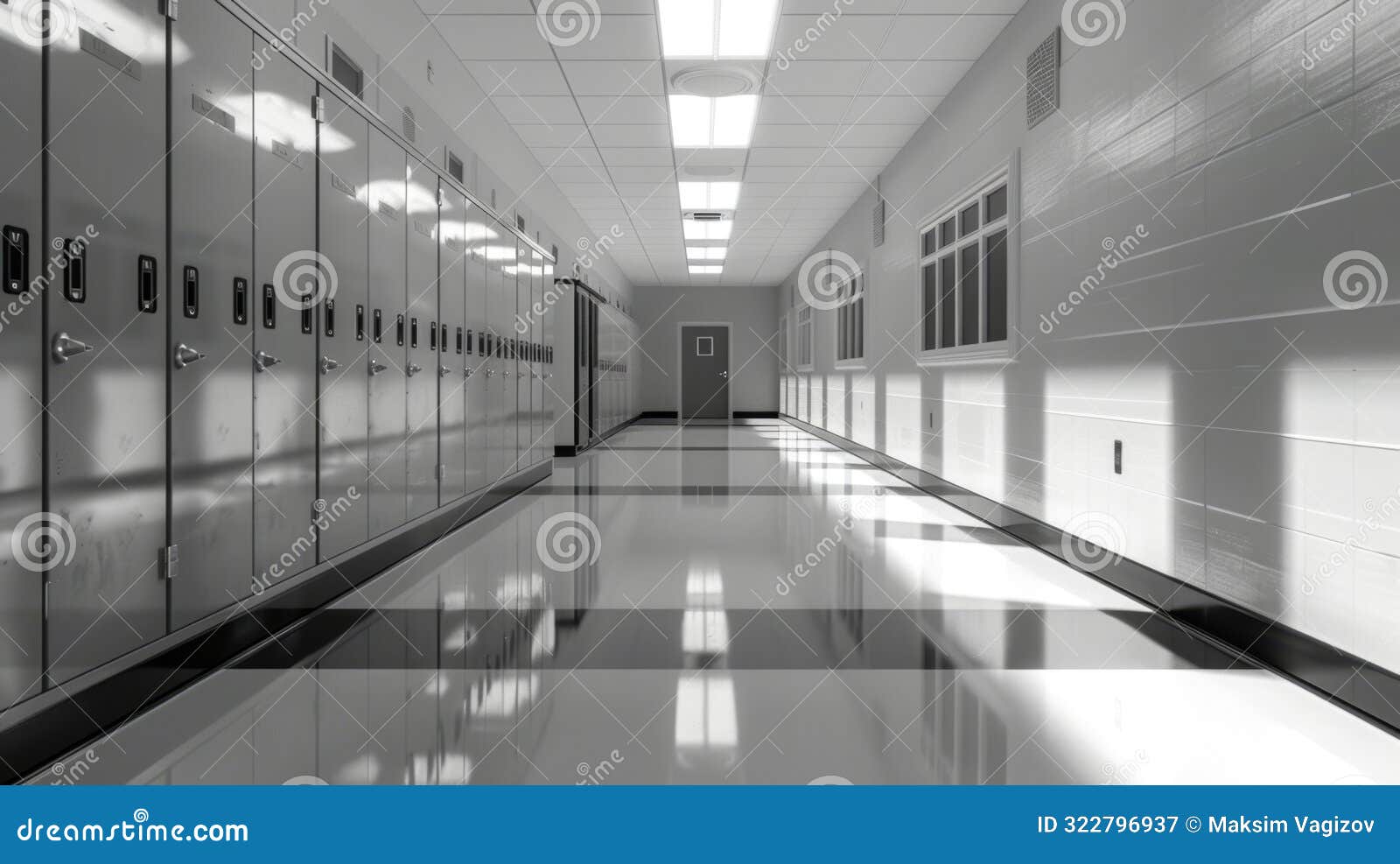 Empty School Hallway with Lockers, Generative AI Stock Image - Image of ...