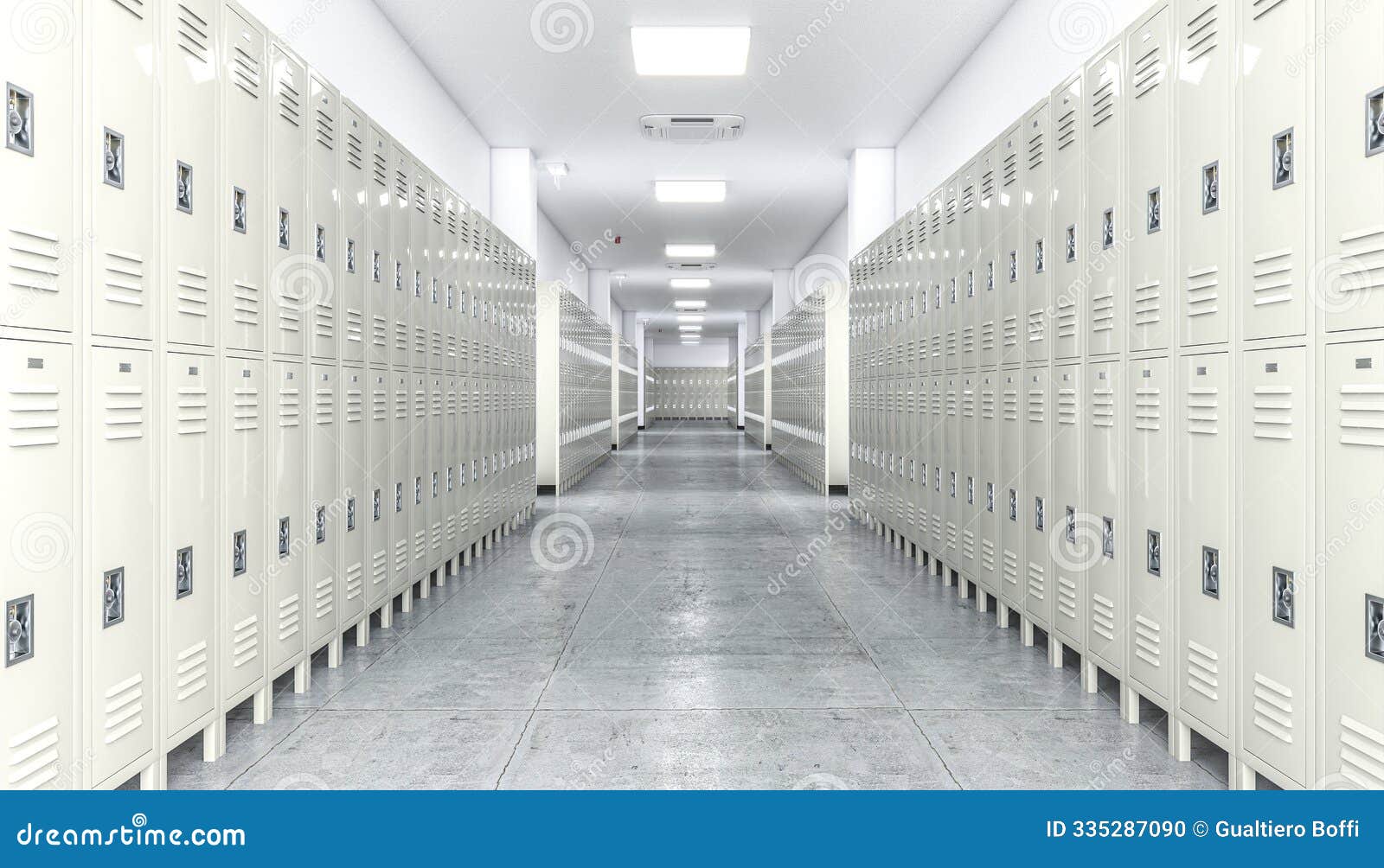 Empty School Hallway with Lockers Lined Up on Each Side Stock Illustration - Illustration of ...