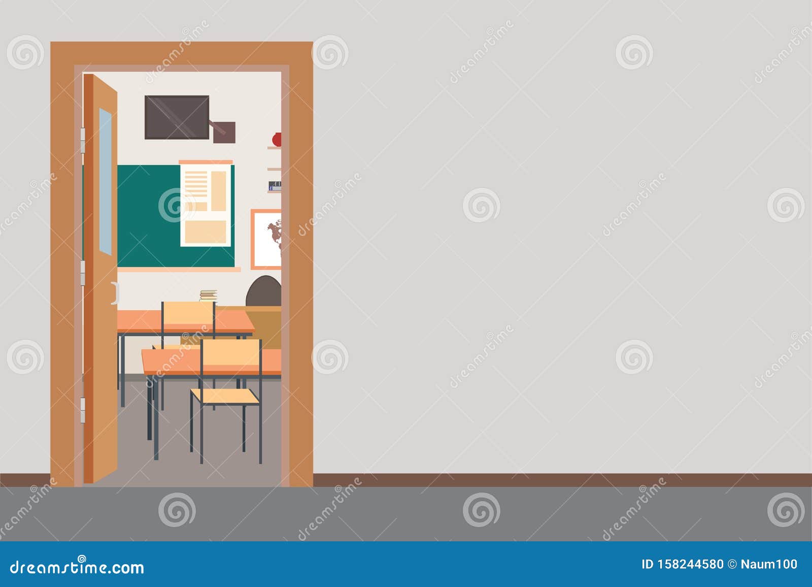 Empty School Interior,school Hall with Open Door in Classroom Stock ...