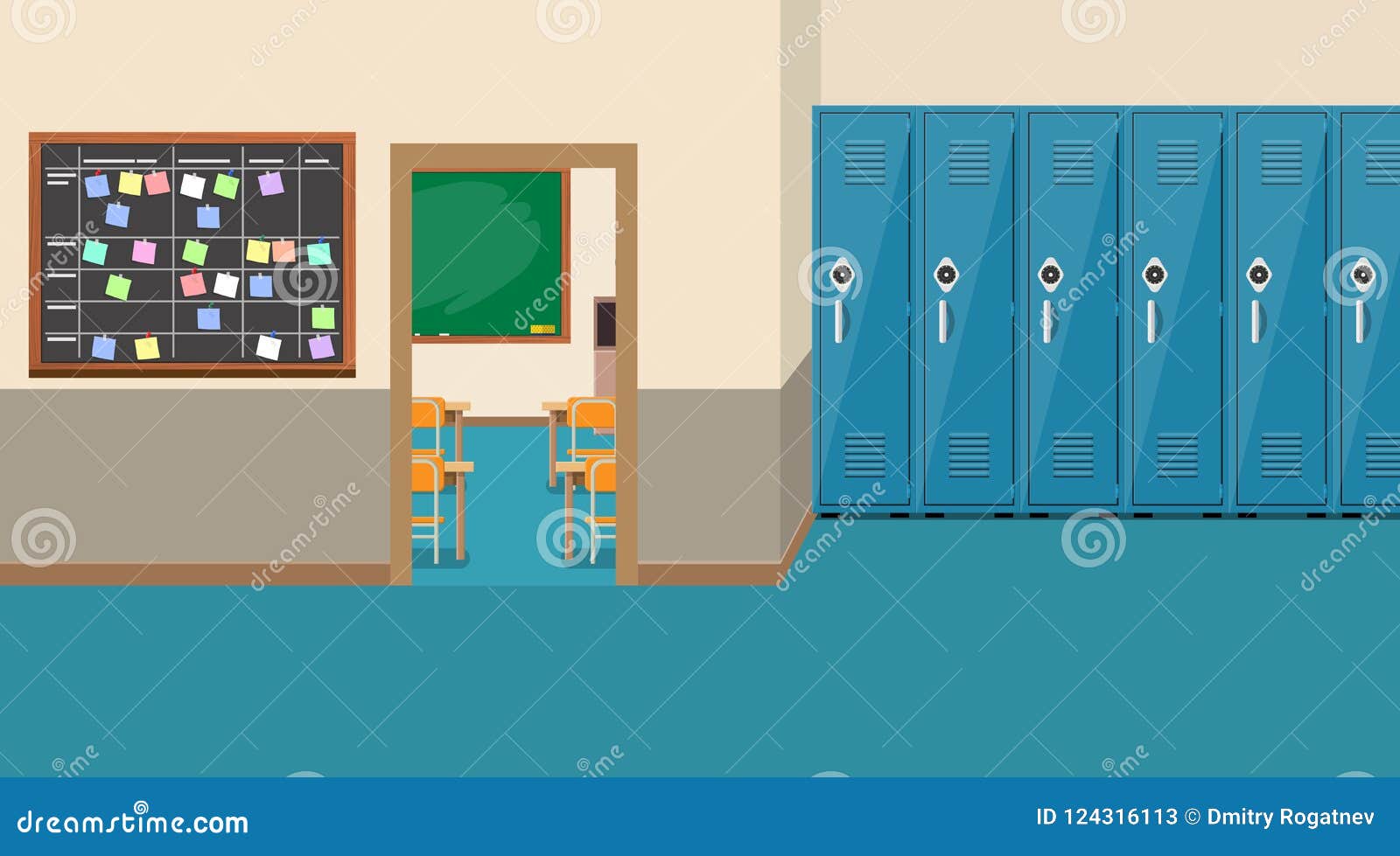Empty School Interior,open Door in Classroom Stock Vector ...
