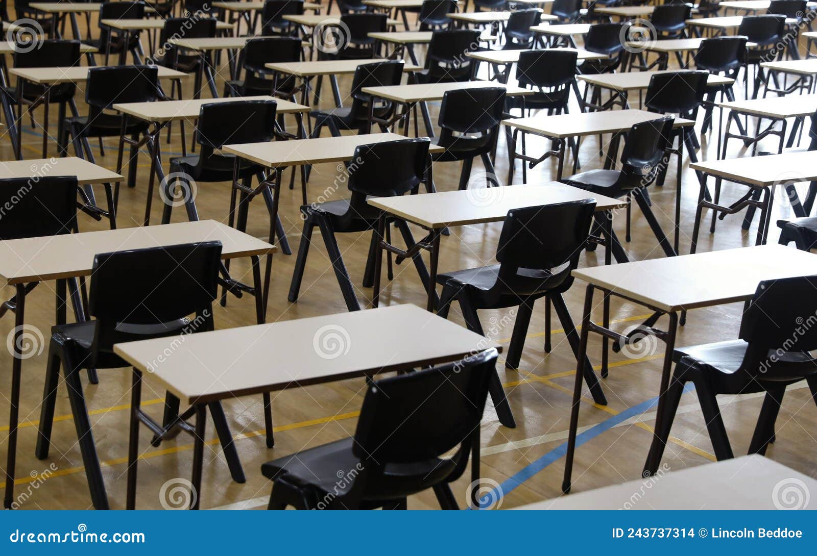 Empty School or University Examination Tables Set Up in a Hall Stock ...