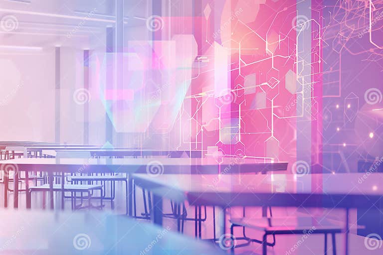 Empty Science Lab Classroom with Holographic Visualization Chemical ...