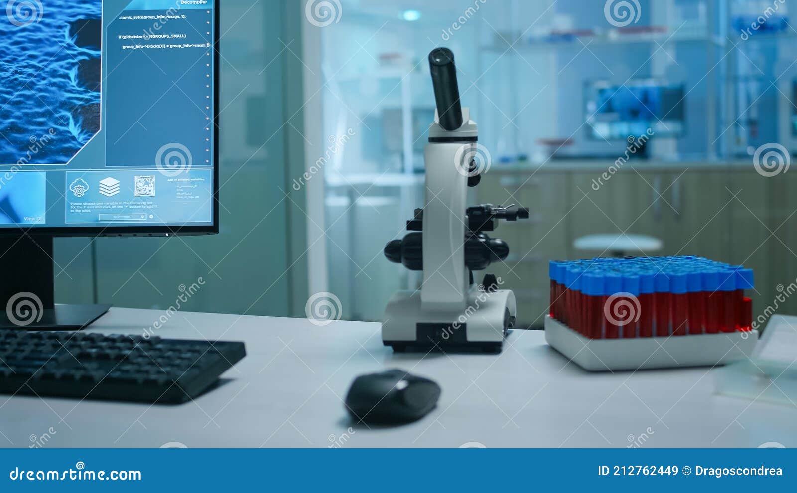 Empty Science Research Laboratory Office with Microscope on Table Stock ...