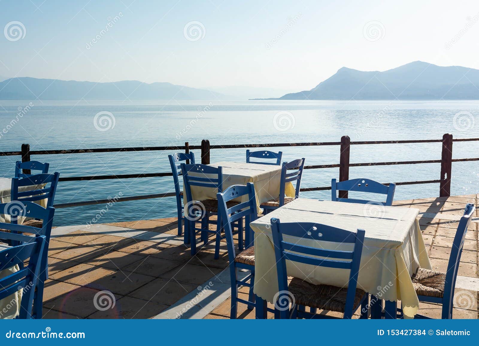 Empty Seafront Restaurant in Greece Stock Photo - Image of vacation ...