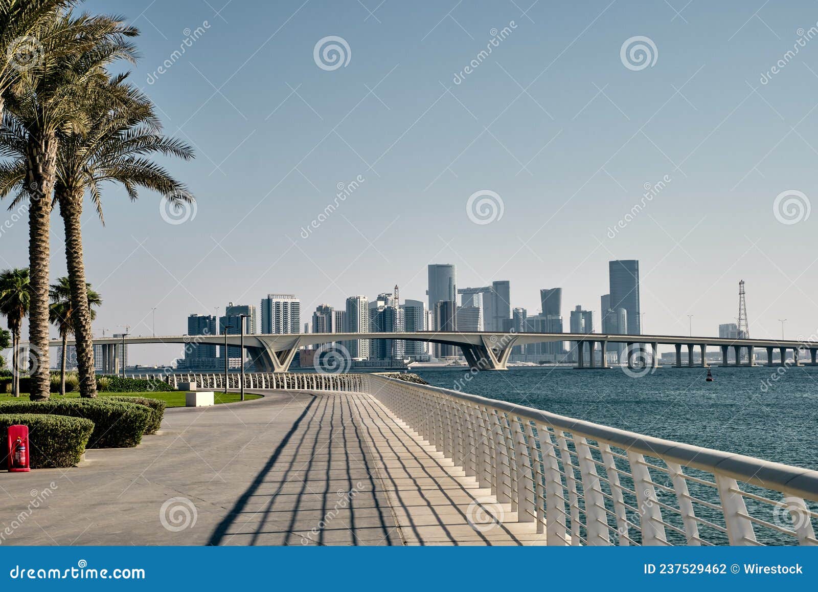 Empty Seafront with the Skyline View of Abu Dhabi City with High-rise ...