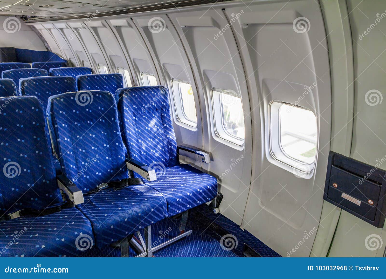 Empty Seat Rows in Commercial Aircraft Cabin. Stock Photo - Image of ...