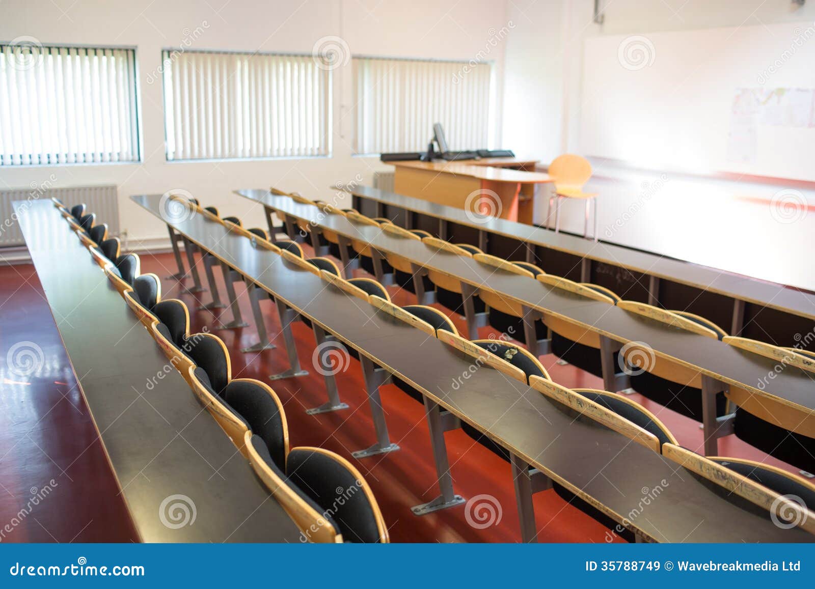 Empty Seats with Tables in a Lecture Hall Stock Image - Image of seat ...