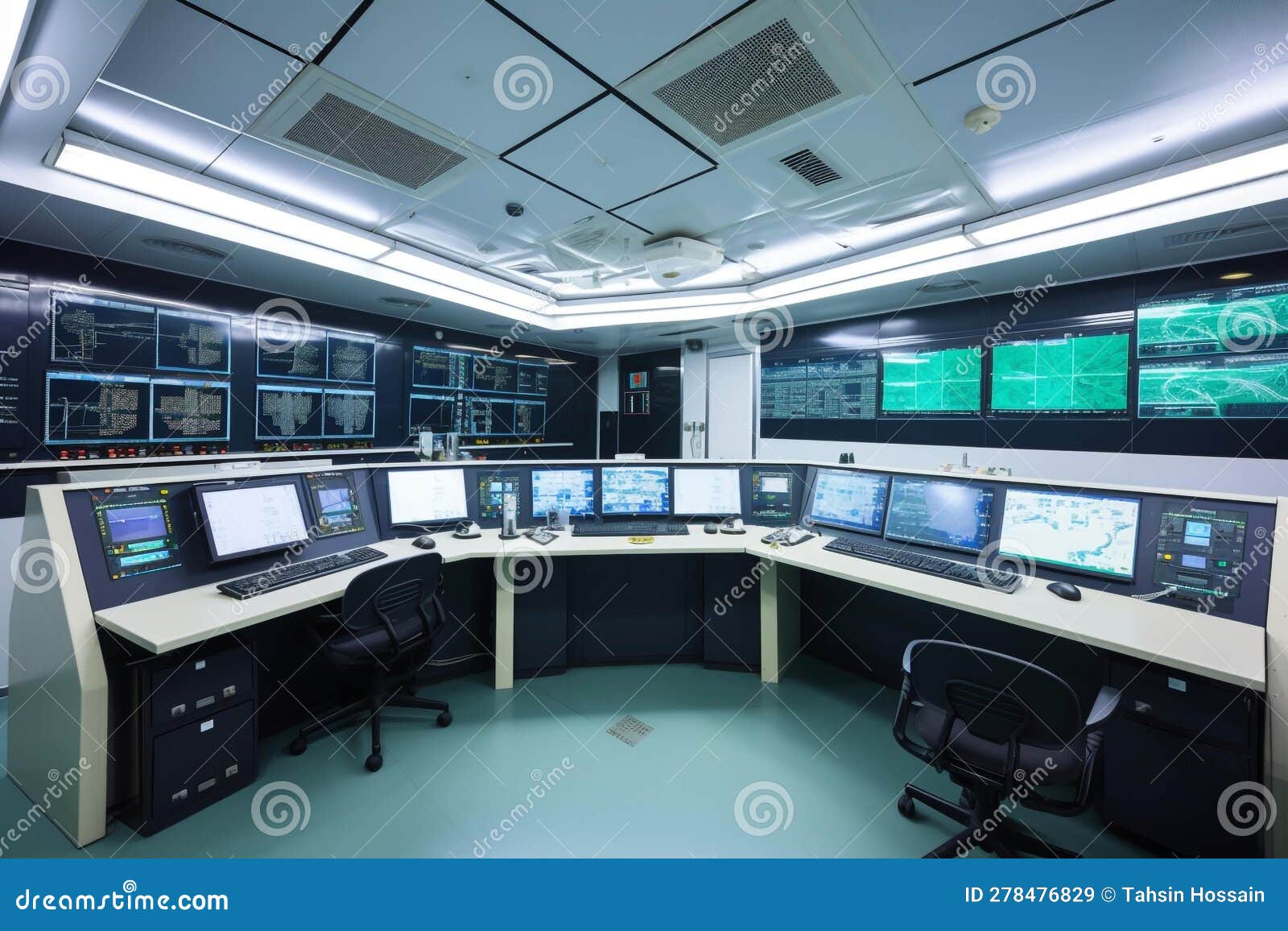 Empty Security Monitoring Station In Data Center Ai Generative Stock