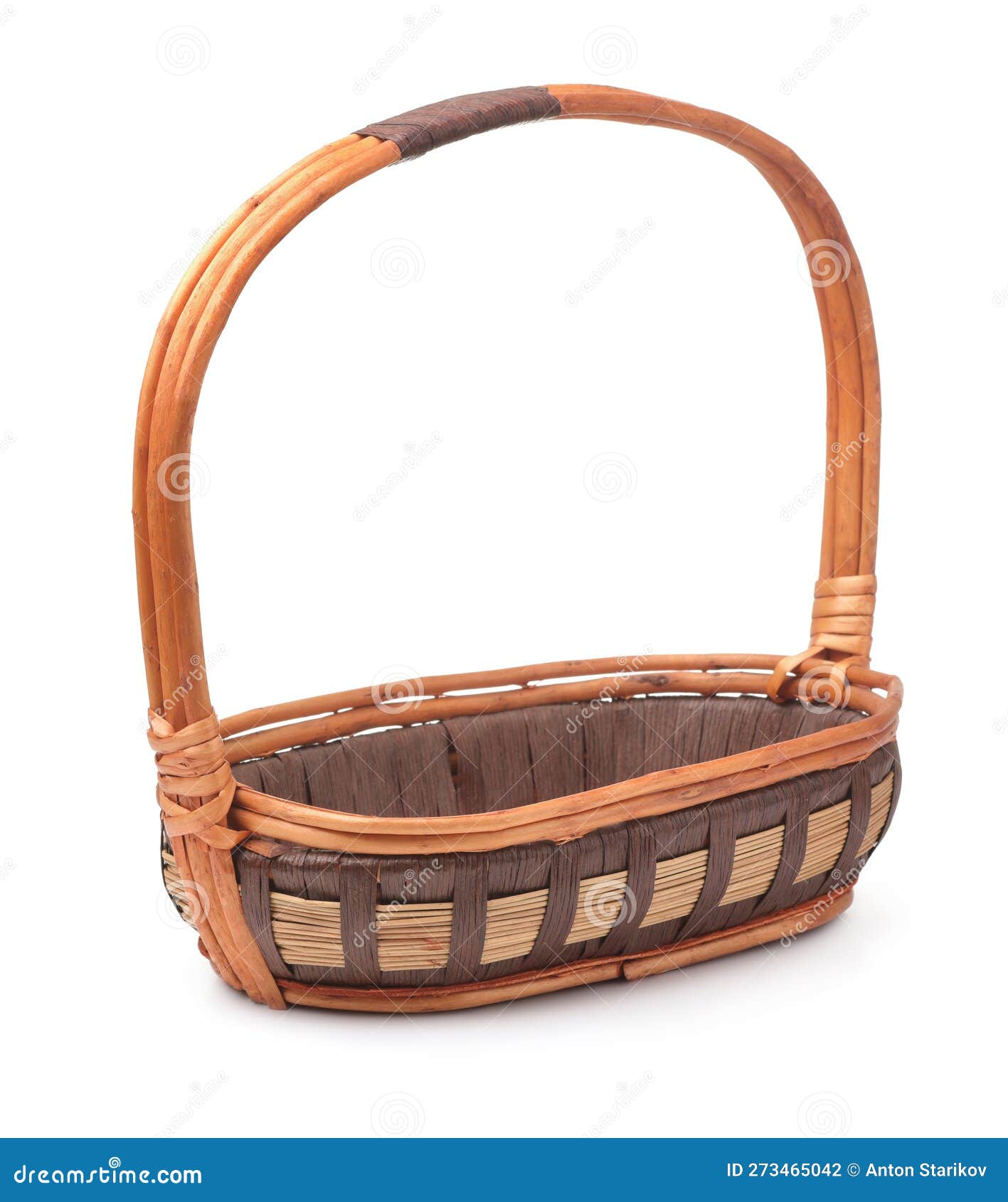 Empty Shallow Wicker Gift Basket with Handle Stock Photo - Image of ...