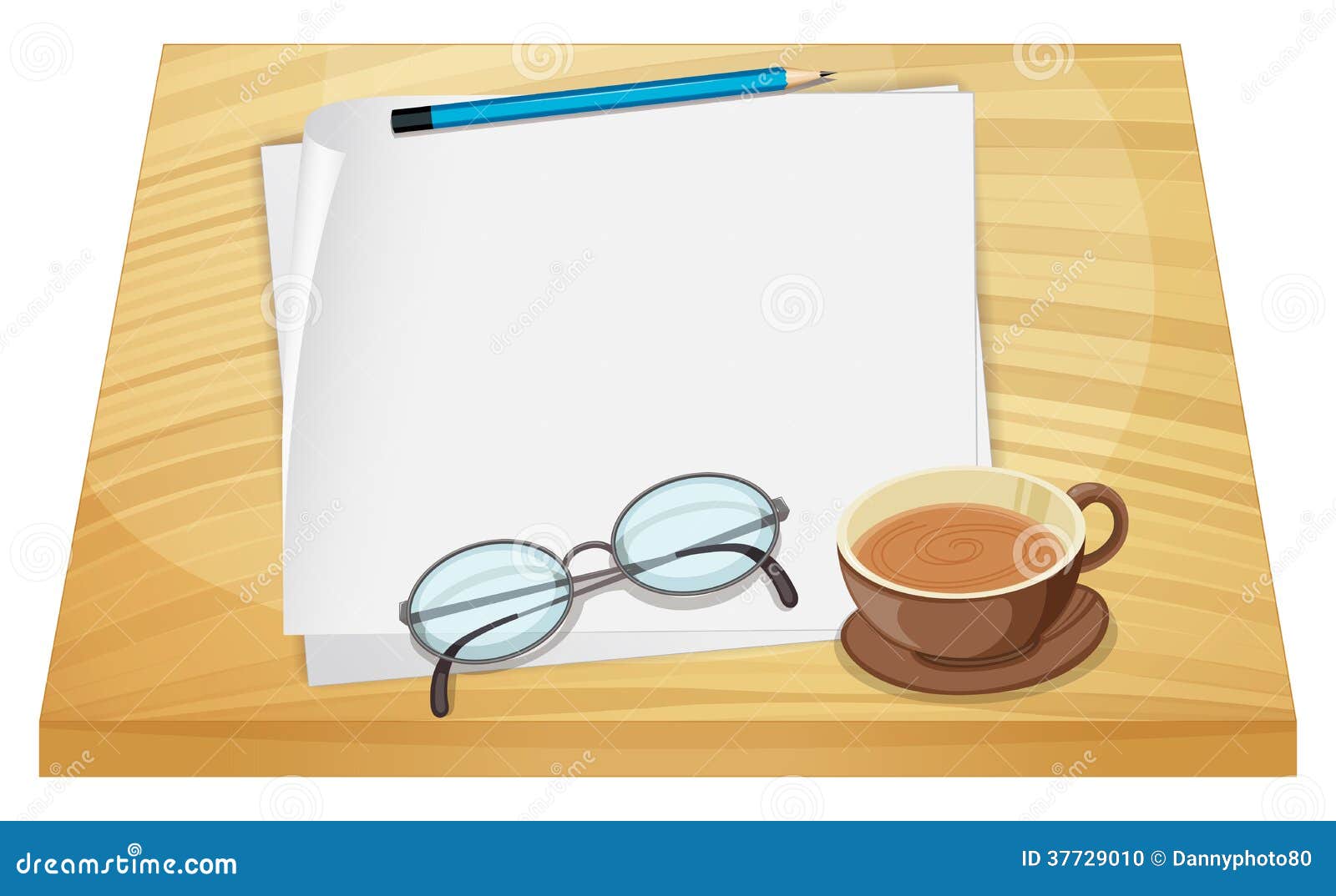 Empty Sheets of Paper Above the Wooden Table Stock Vector ...