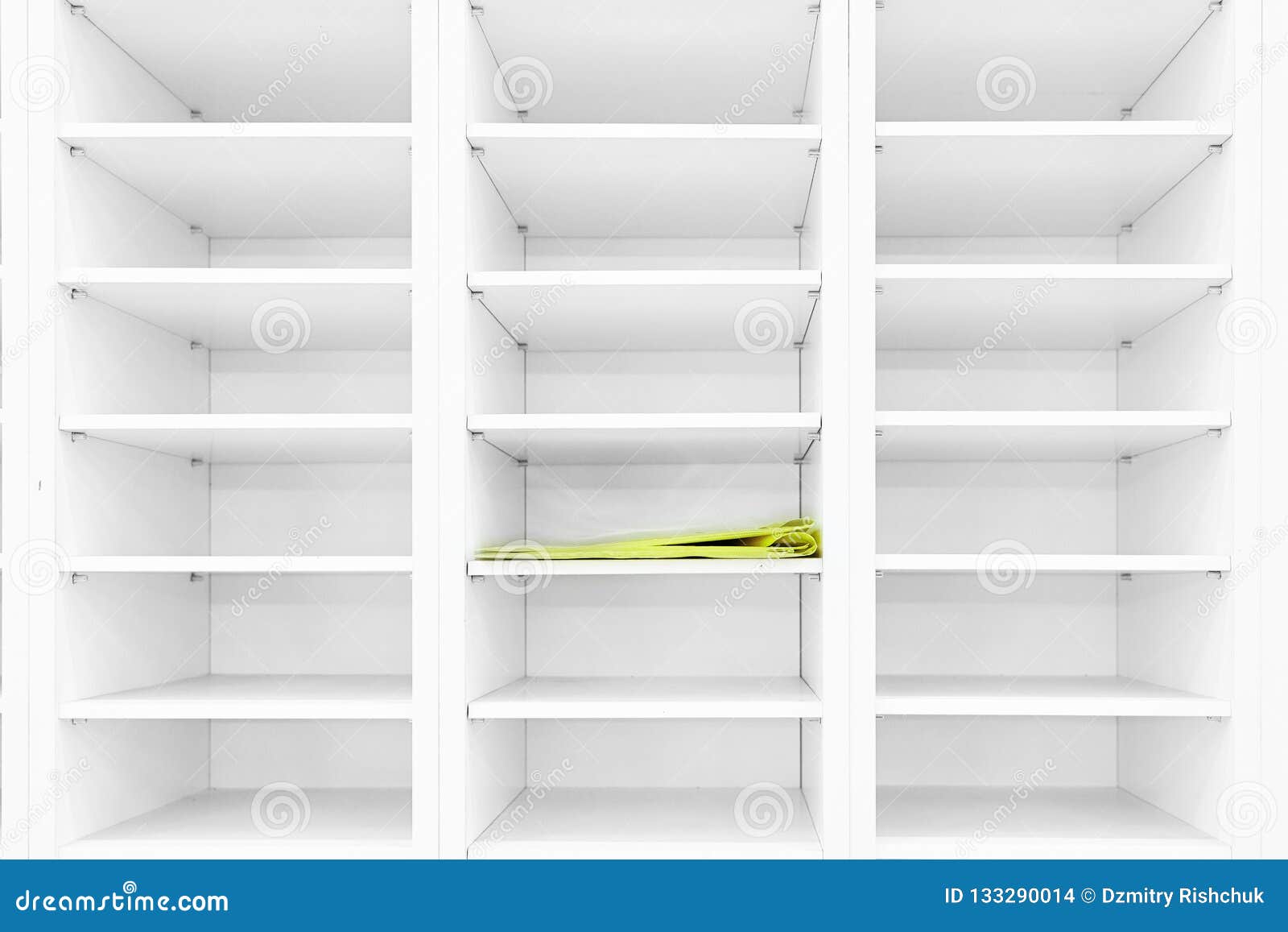Empty Shelves, Blank Bookcase Library, in the White Wooden Rack Stock ...
