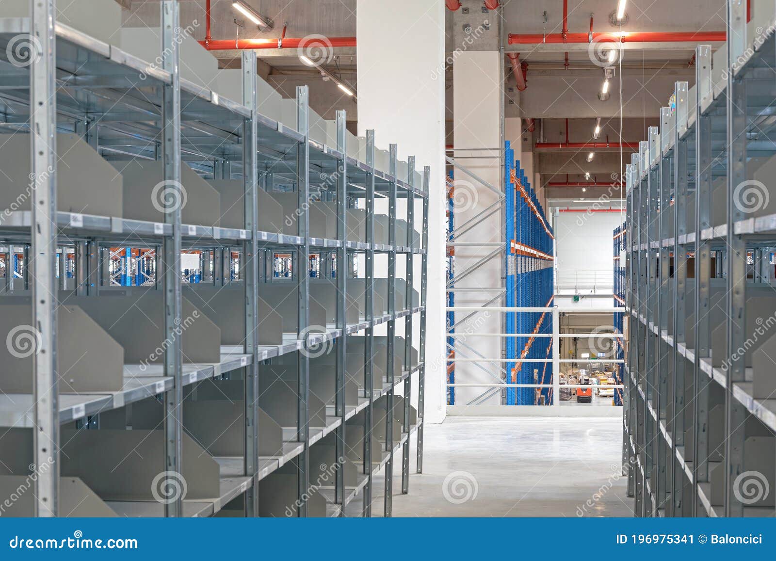 Empty Shelving System stock image. Image of europe, warehouse - 196975341