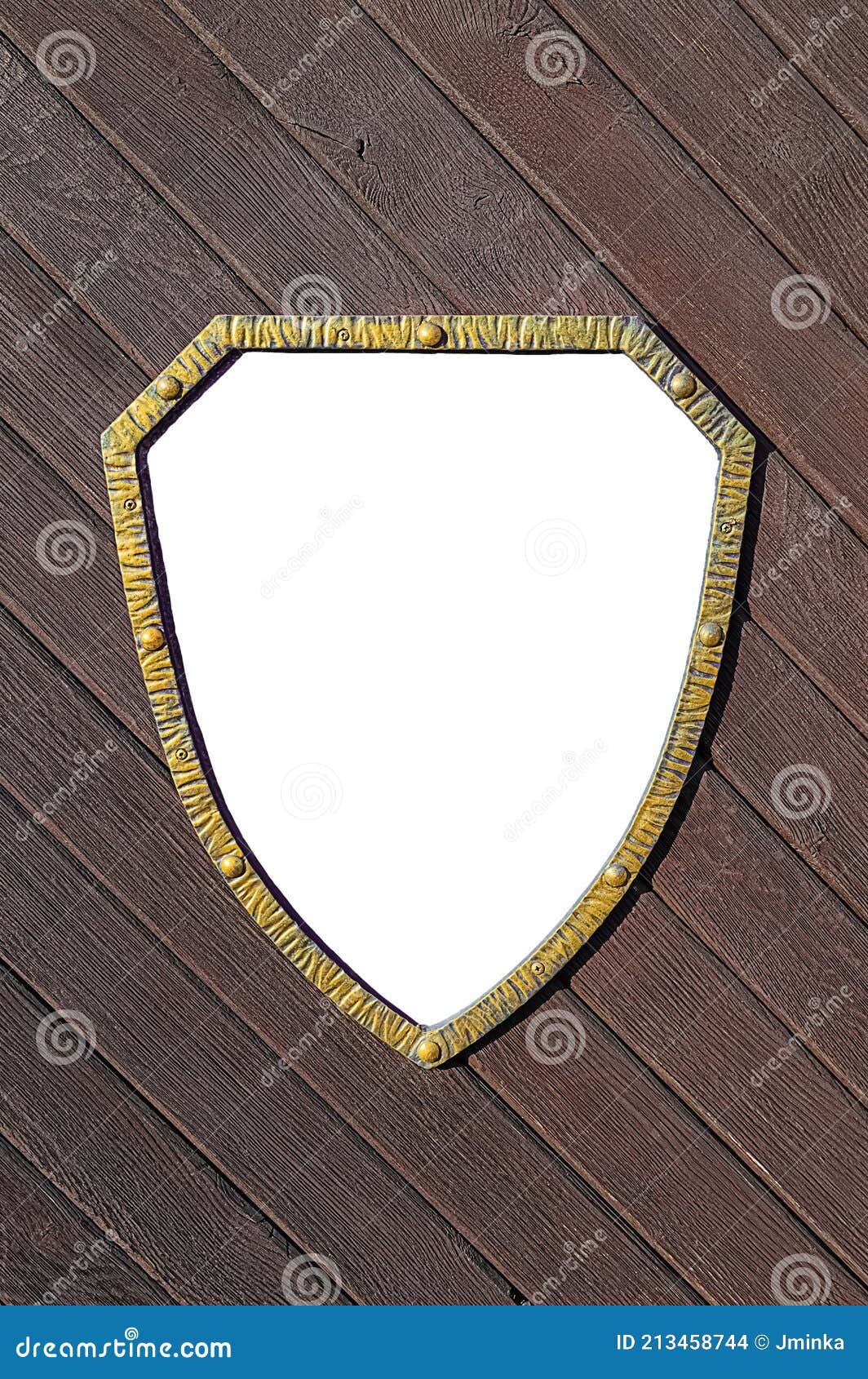 Empty Shield Poster on Wooden Plank Background Stock Photo - Image of ...