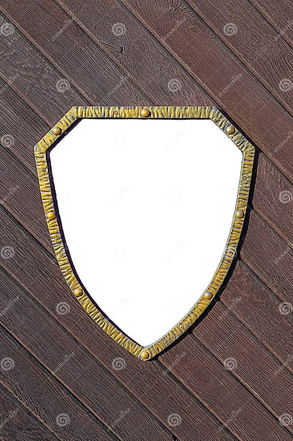 Empty Shield Poster on Wooden Plank Background Stock Photo - Image of ...
