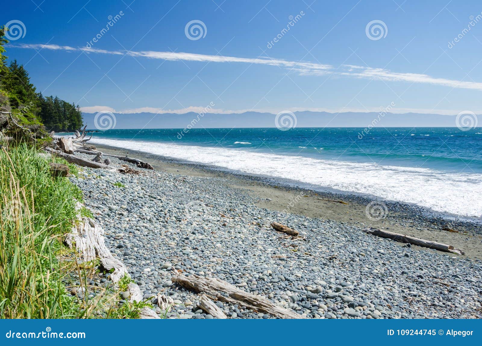 Empty Shingle Beach Under Blue Sky Stock Image - Image of empty, grass ...