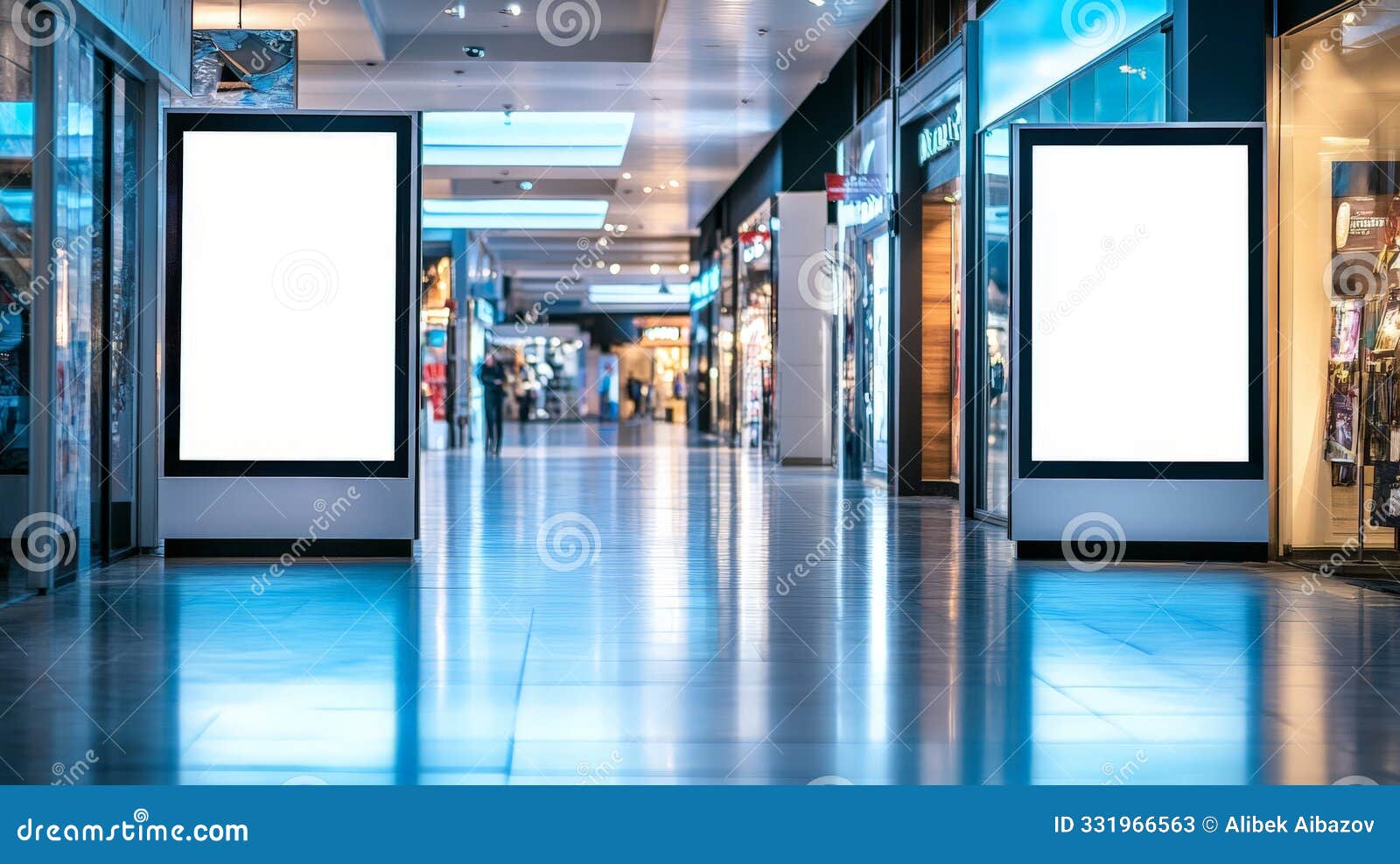 Empty Shopping Mall with Blank Advertising Billboards in Modern, Well ...
