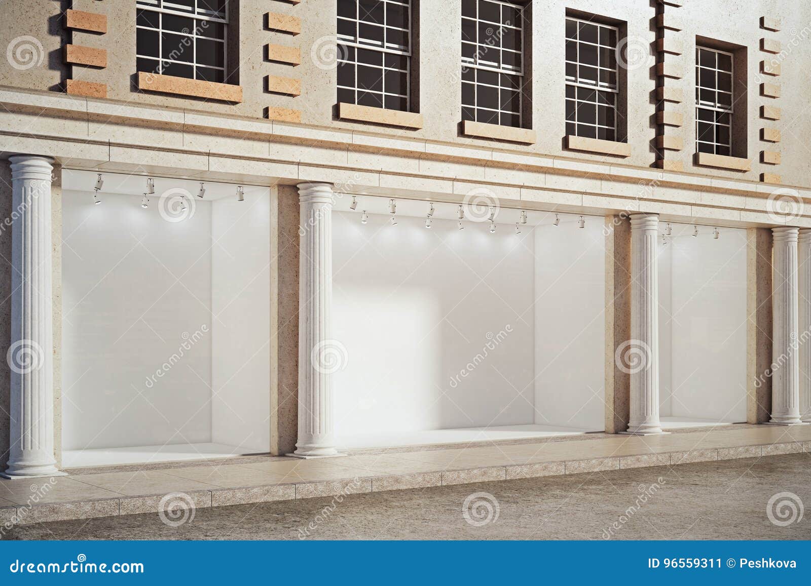 Empty showcase side stock illustration. Illustration of gallery - 96559311
