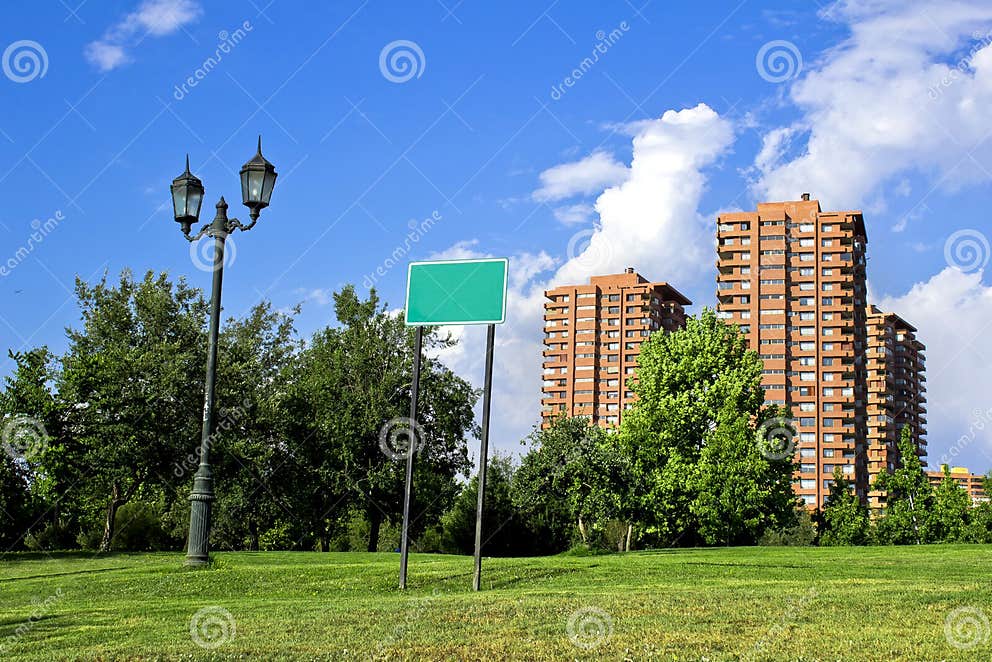 Empty Sign in Front of Buildings Stock Image - Image of home ...