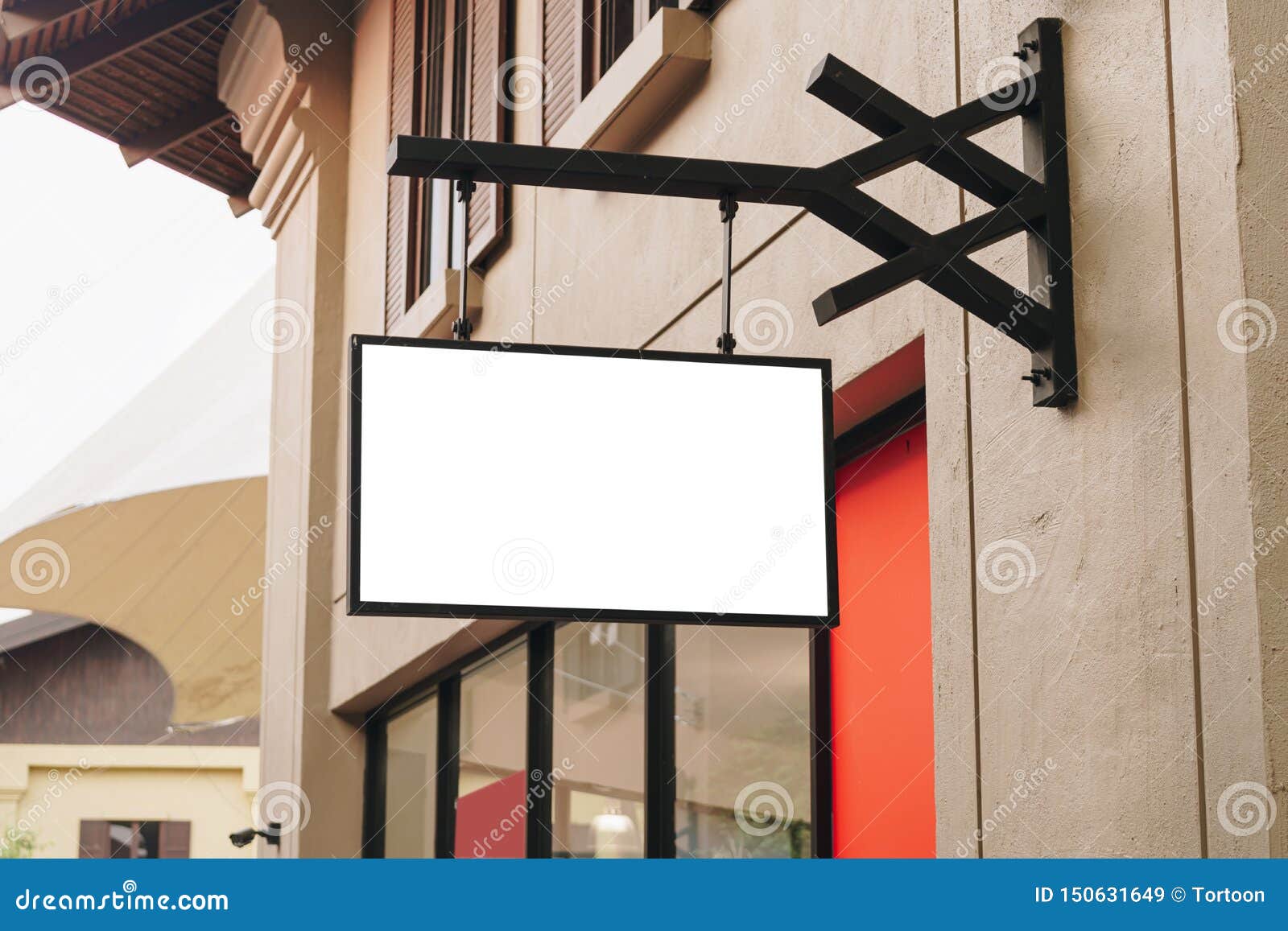 Empty Signage and Blank Mock Up Hanging on Street with Copy Space Stock ...