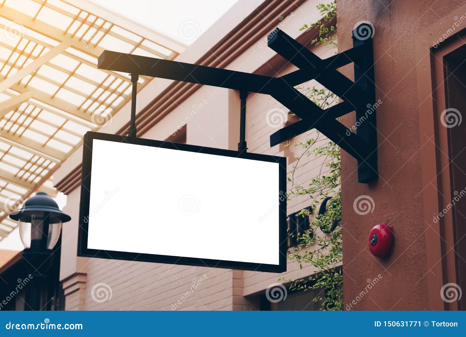 Empty Signage and Blank Mock Up Hanging on Street with Copy Space Stock ...