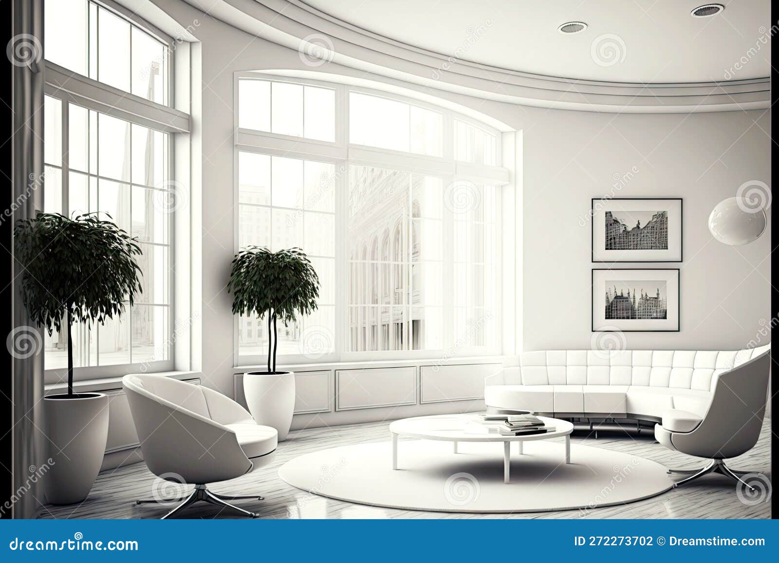 Empty Sitting Area in Office with Clic Interior in White Tones Stock ...