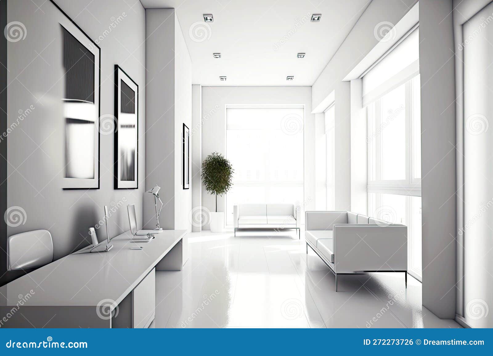 Empty Sitting Area in Office with Clic Interior in White Tones Stock ...