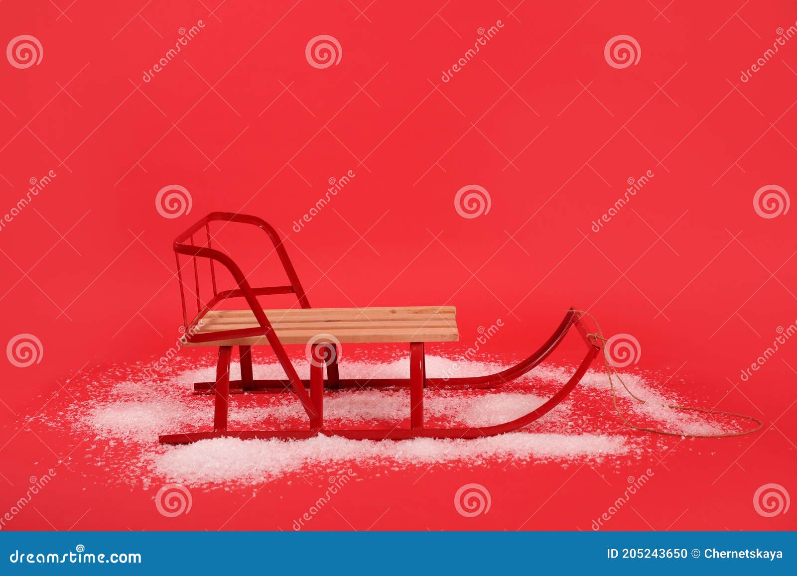 Empty Sleigh and Snow on Red Background Stock Photo - Image of retro ...