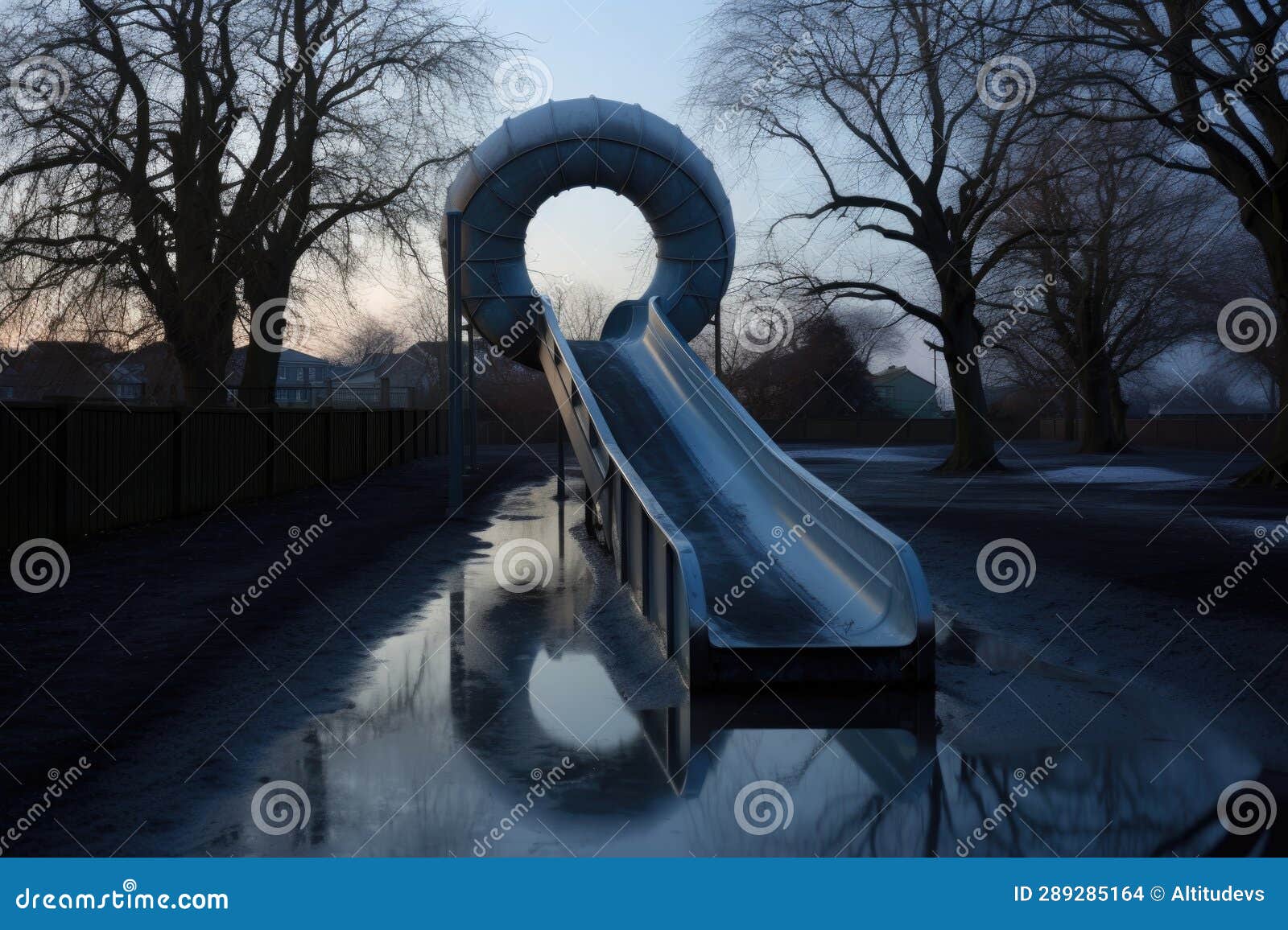 An Empty Slide with a Thin Layer of Frost Reflecting the Moonlight ...