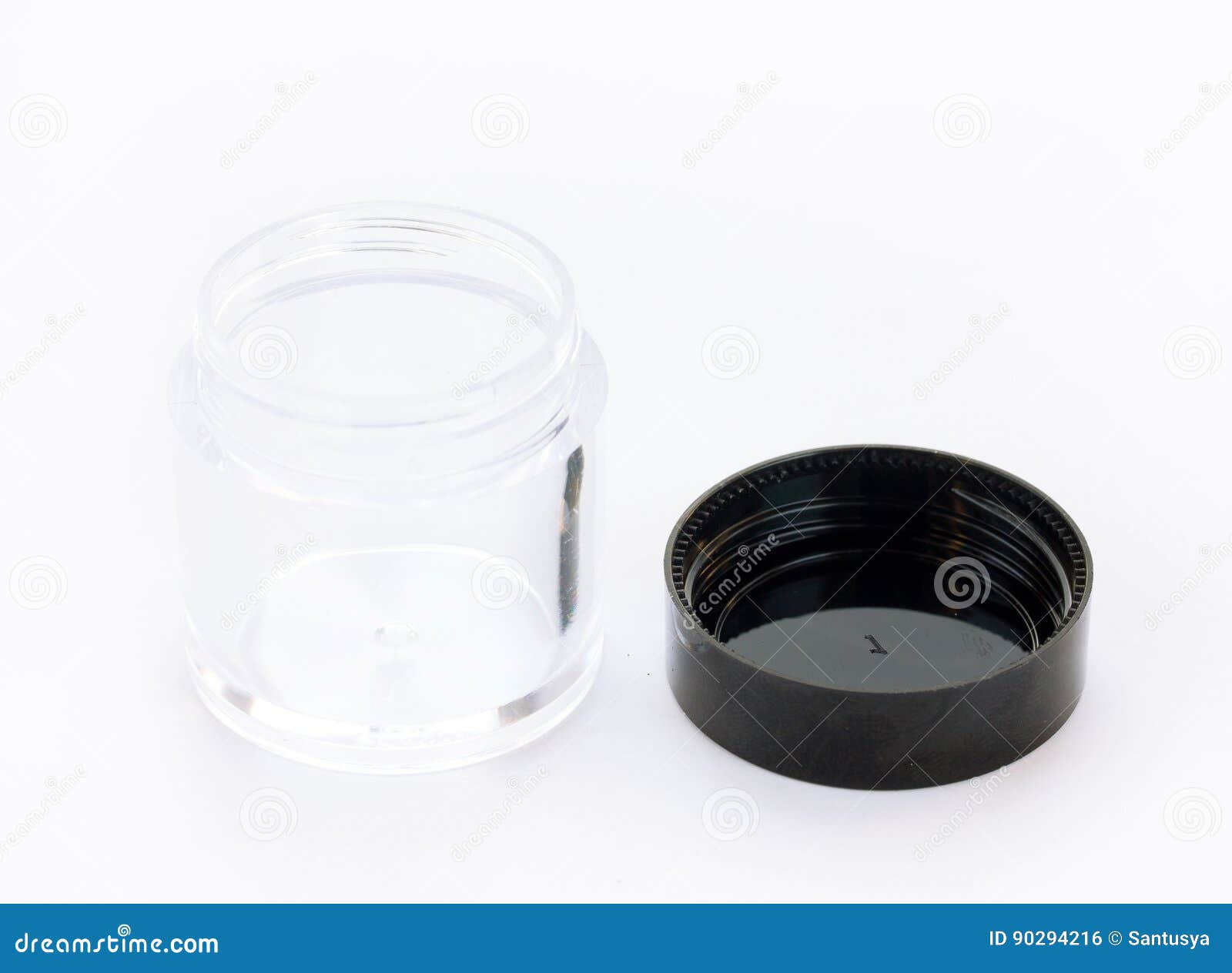 Empty Small Plastic or Glass Jar with Black Lid on White Background ...