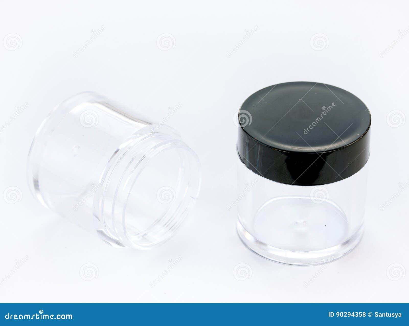 Empty Small Plastic or Glass Jar with Black Lid on White Background ...