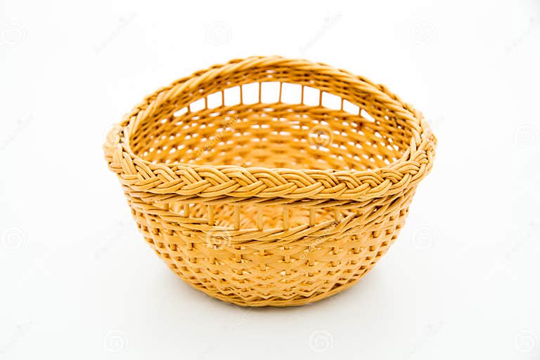 Empty Small Straw Basket on White Stock Photo - Image of woven ...