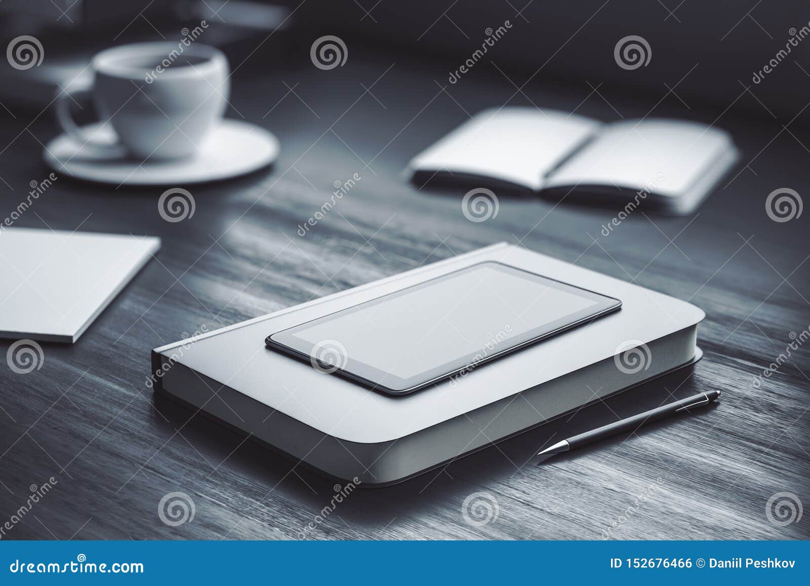 Empty Smartphone on Office Desktop Stock Illustration - Illustration of ...