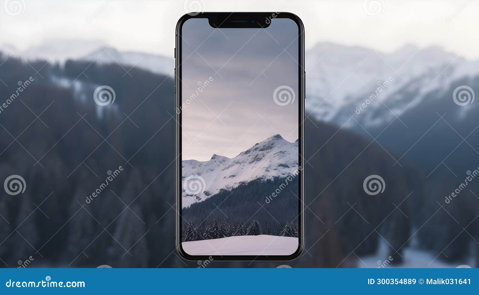An Empty Smartphone Screen Mockup Against a Snowy Mountain Backdrop ...