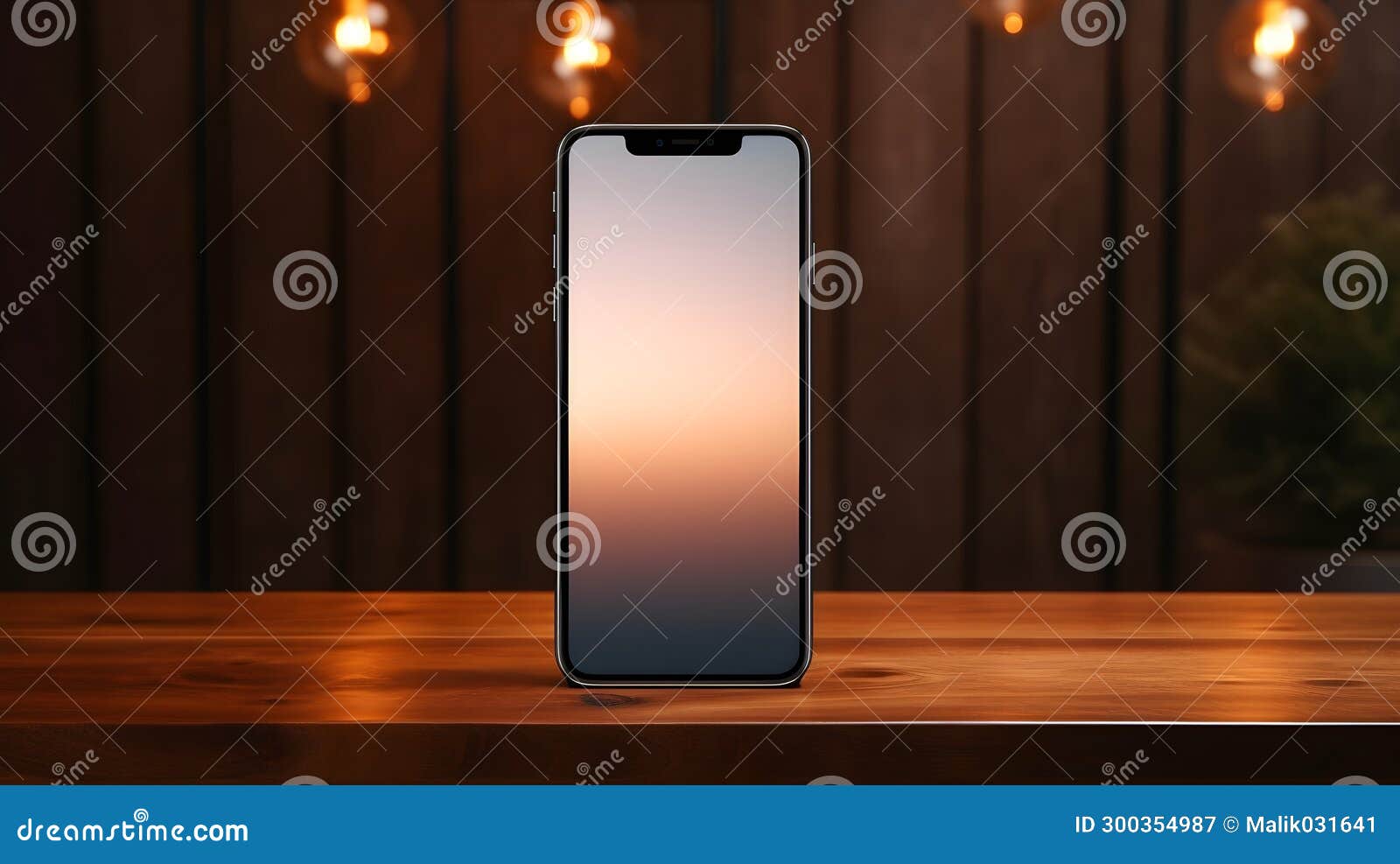 An Empty Smartphone Screen Mockup Placed on a Wooden Desk Stock ...