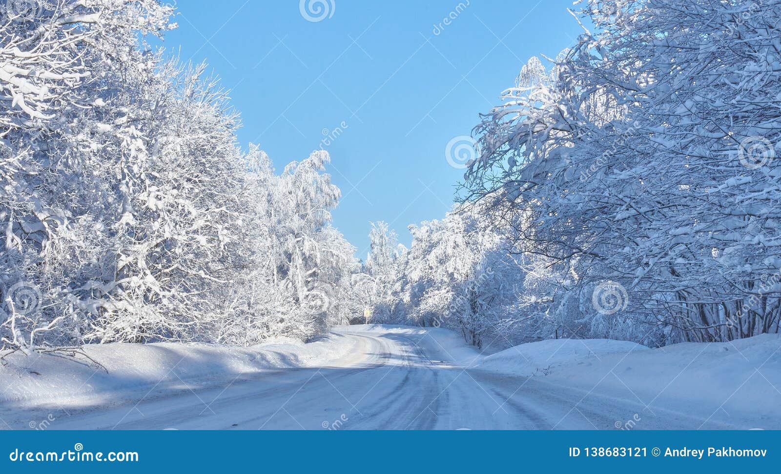 Empty Snow-covered Road in Winter Landscape. Snowy Road in the Forest ...