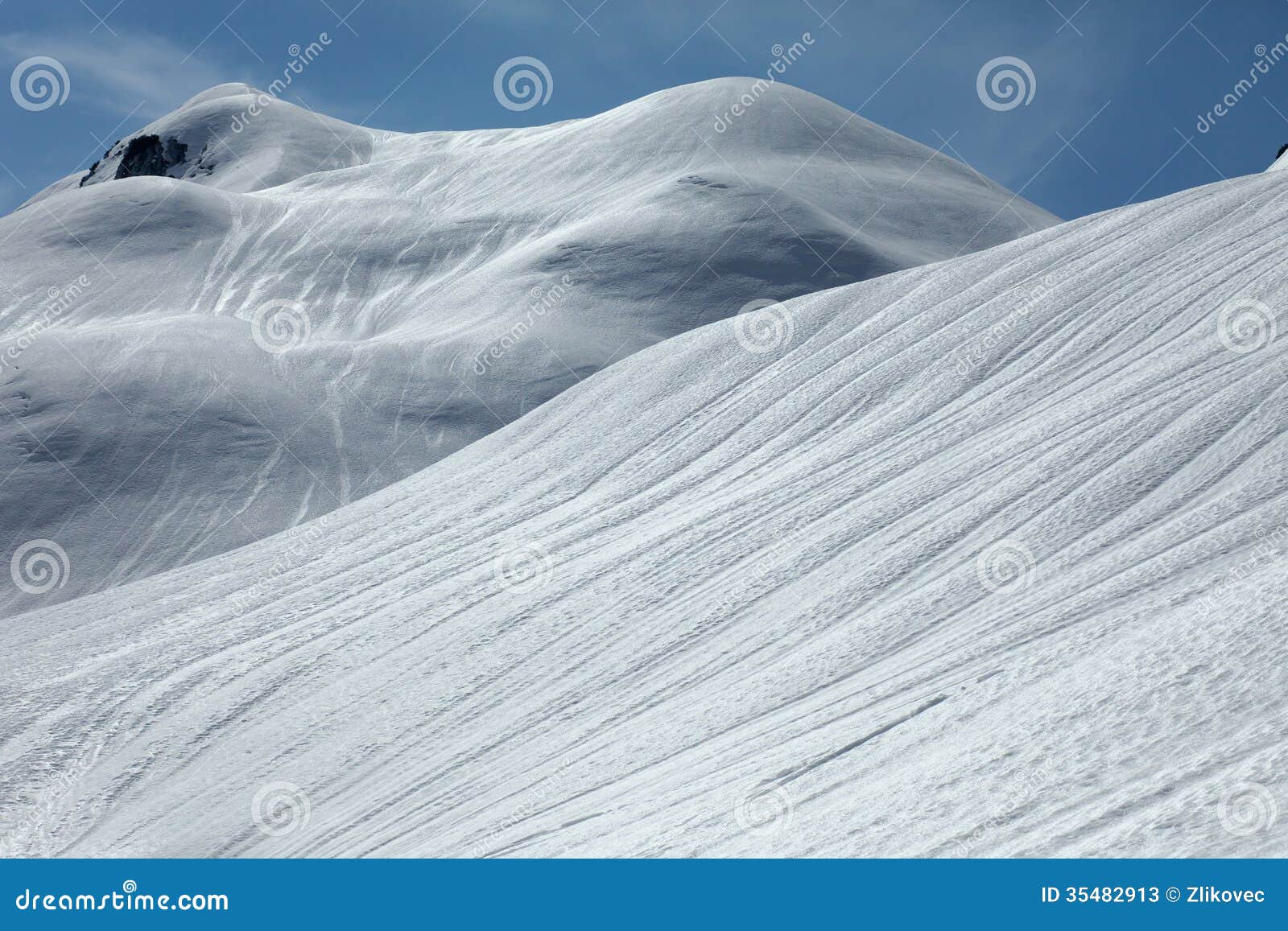 Empty Snowy Slope with Blue Sky Stock Image - Image of emptiness ...