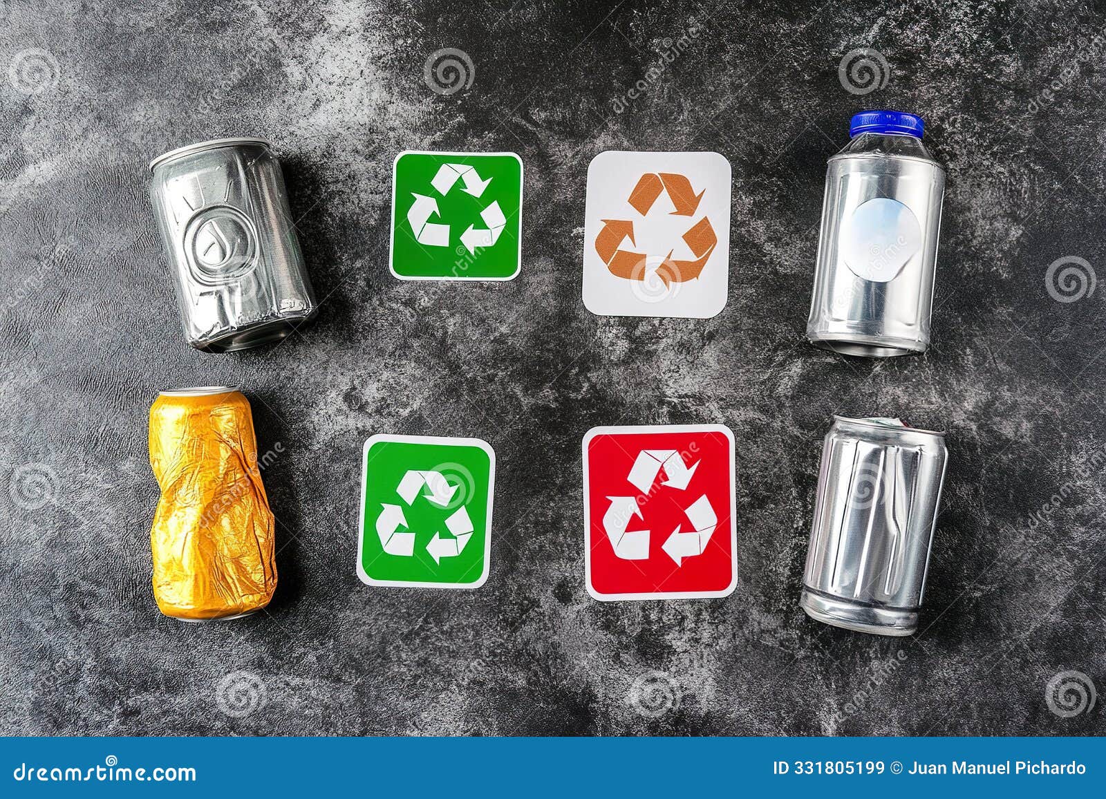 Empty Soda Cans of Different Materials and Some Recycle Signs in ...