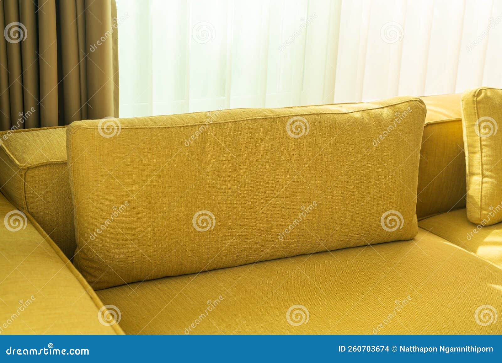 Empty sofa in living room stock photo. Image of pillow - 260703674