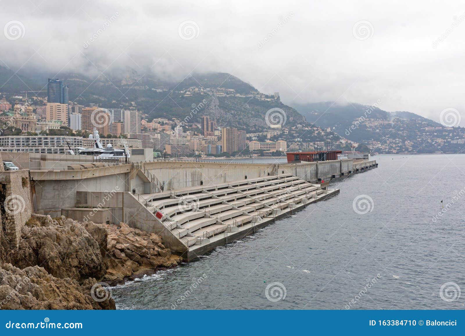 Solarium Beach Monaco stock photo. Image of long, pier - 163384710