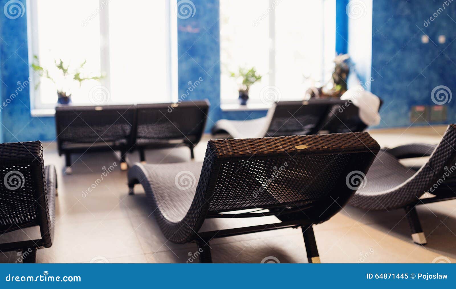 Empty spa resting room stock image. Image of blue, lounge - 64871445